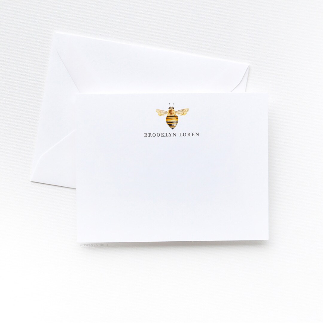Illustrated Bee Personalized Stationery | Bee Personalized Notecard Set ...