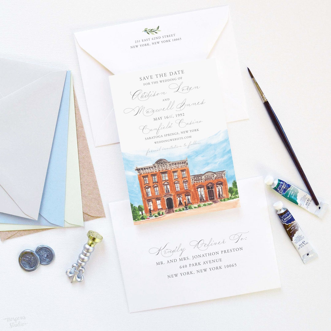 Watercolor Save the Date Cards, Wedding Save the Dates, Canfield Casino ...