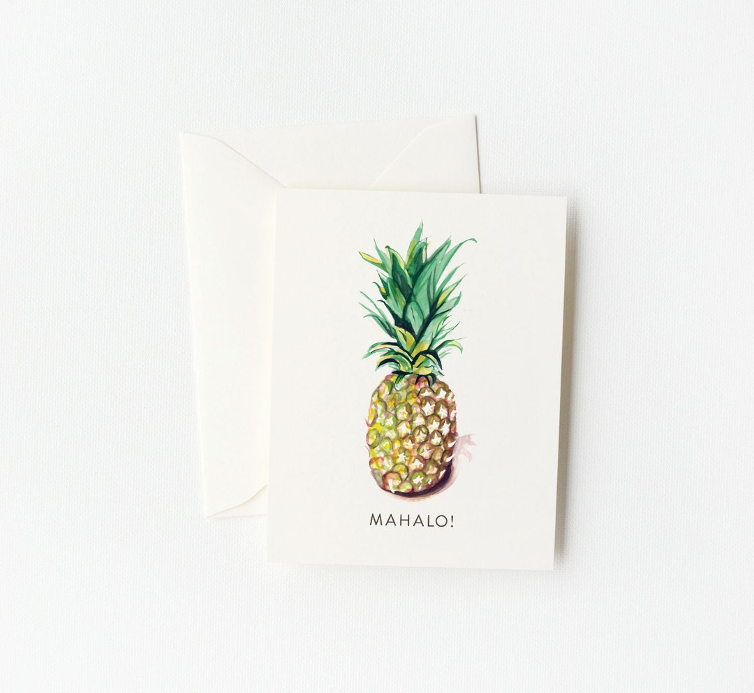 Mahalo! Hawaiian Thank You Card Set of 8, Tropical Pineapple Thank You ...