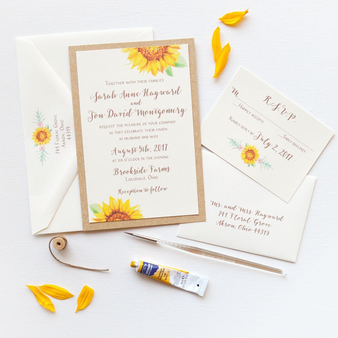 Sunflower Wedding Invitations - Fall Wedding Invitation - Yellow ...