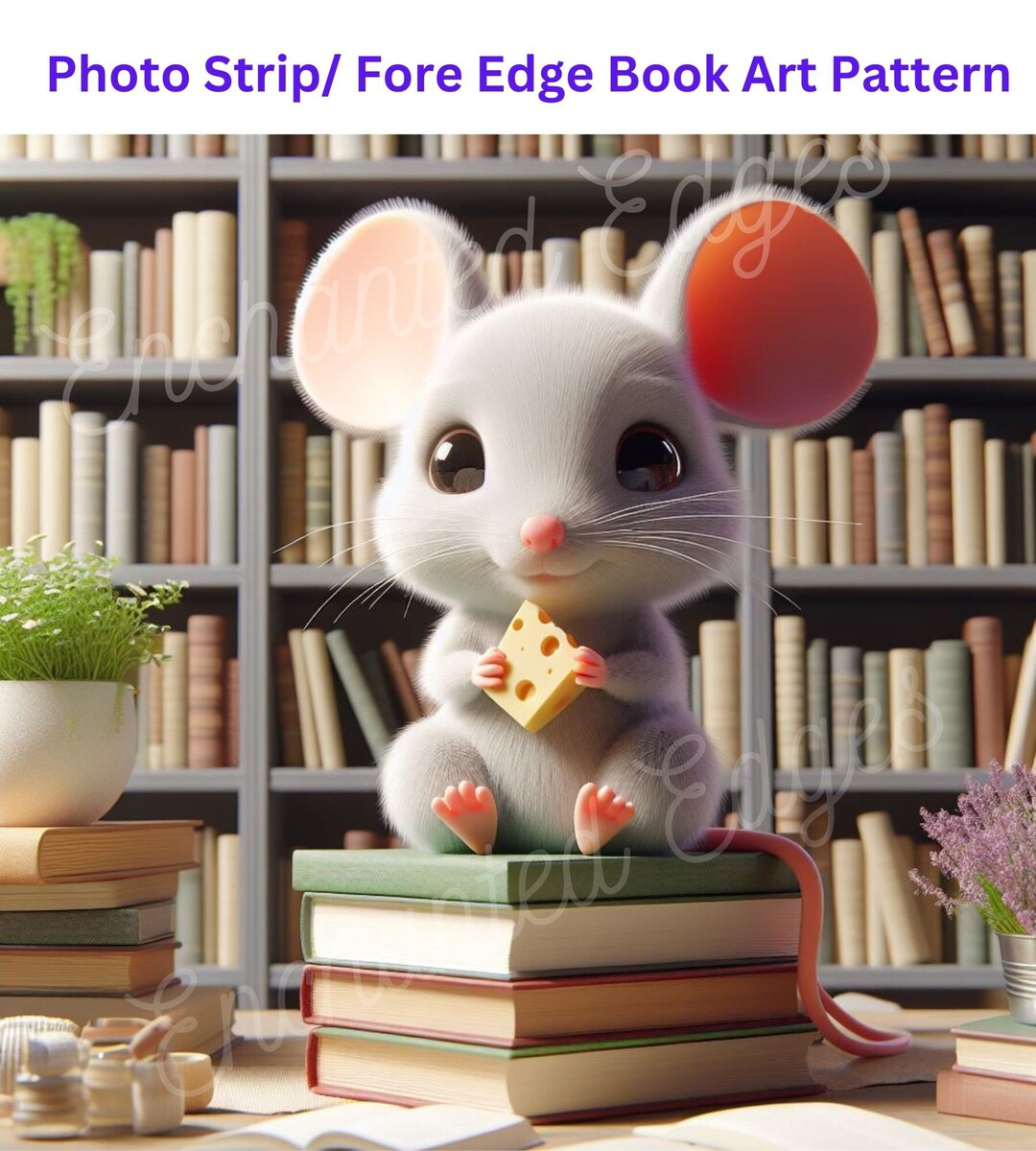 Photo Strip Pattern of a Mouse and Books in Library Ink Saver, Fore ...