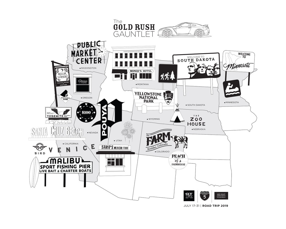 Custom Road Trip Map Hand Drawn - Etsy