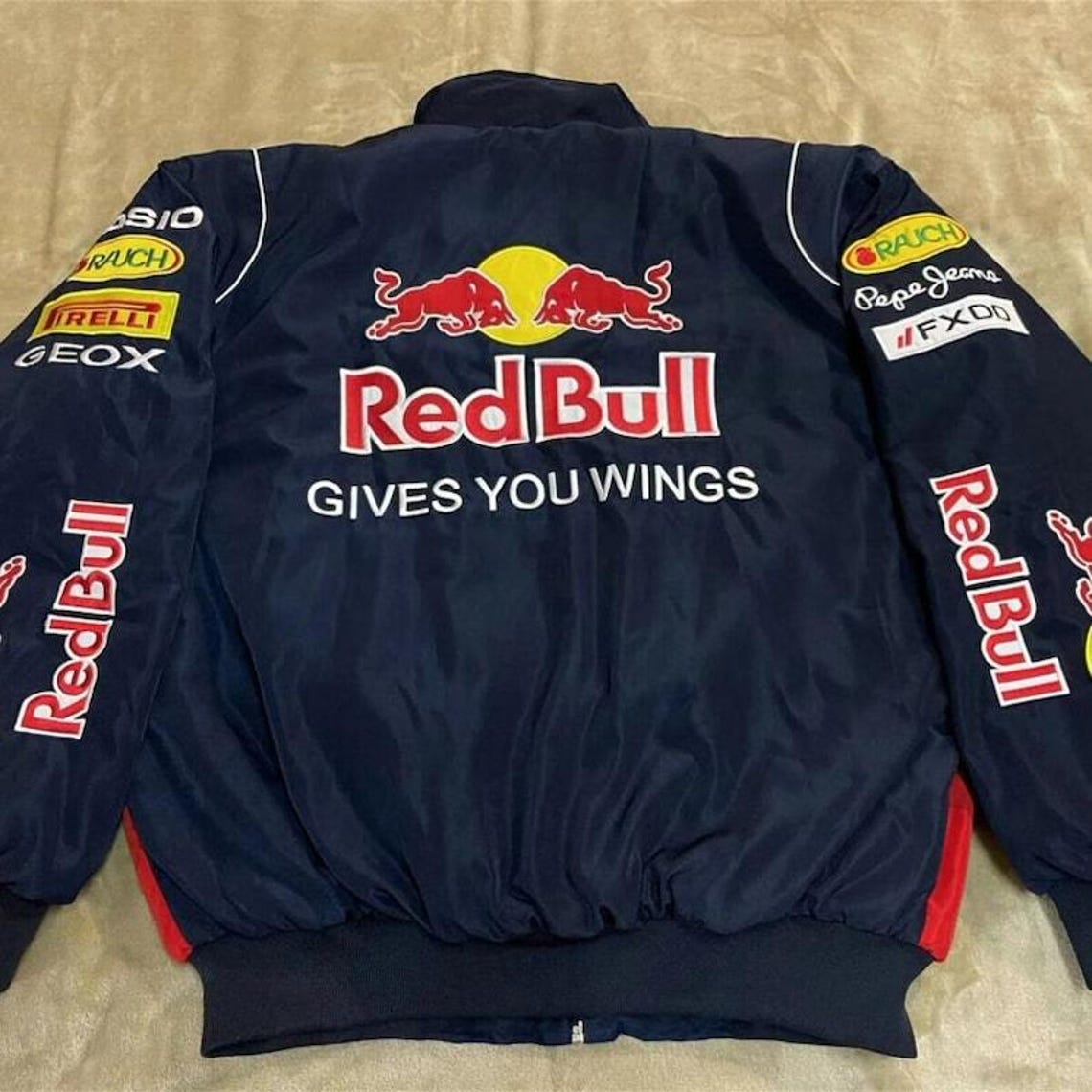 Formula F1 Jacket-formula F1 Retro Cotton Fully Embroidered Red Bull ...