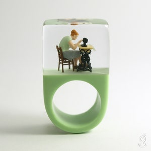 Sewing Machine – Handmade Sewing Ring With a Mini Seamstress and Her ...