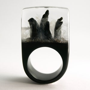 Zombie Creepy Undead Ring With Three Black Hands and Fog on a Black ...