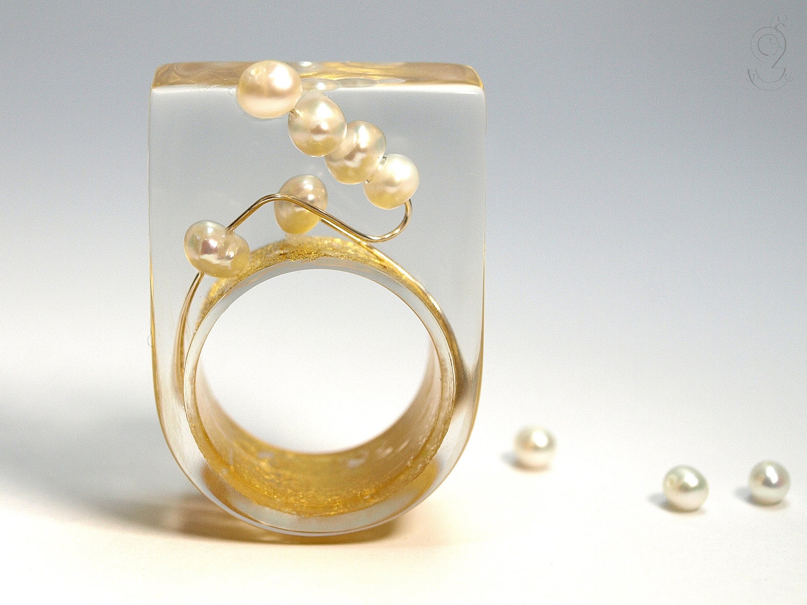 Pearl Ring Round View Abstract Resin Ring With Real White - Etsy