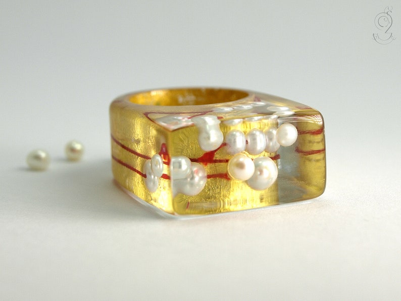 Pearls drift abstract pearl ring with real white pearls and | Etsy