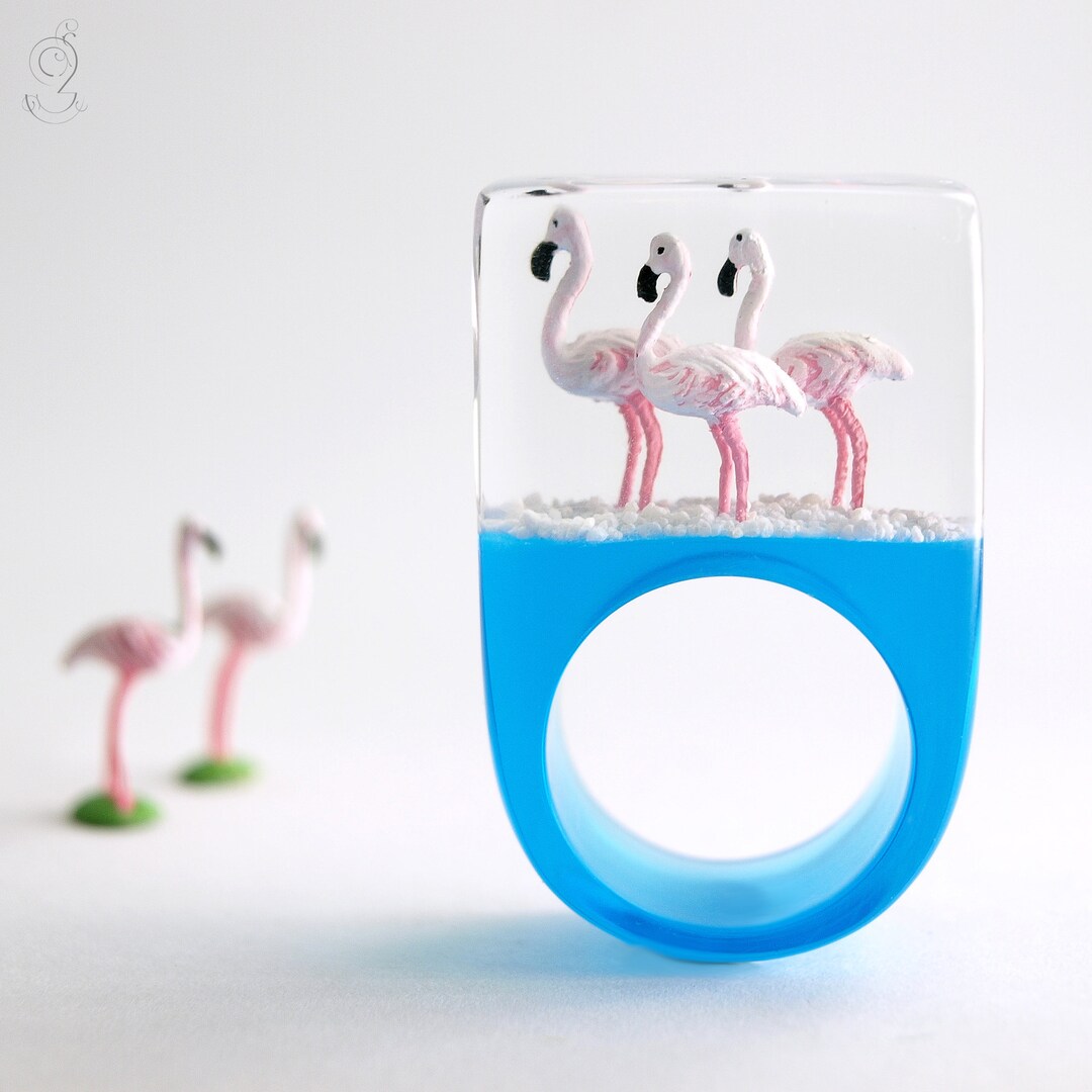 Flamingo Ring "pink Swarm" – With Three Long-legged Pink Flamingos and ...