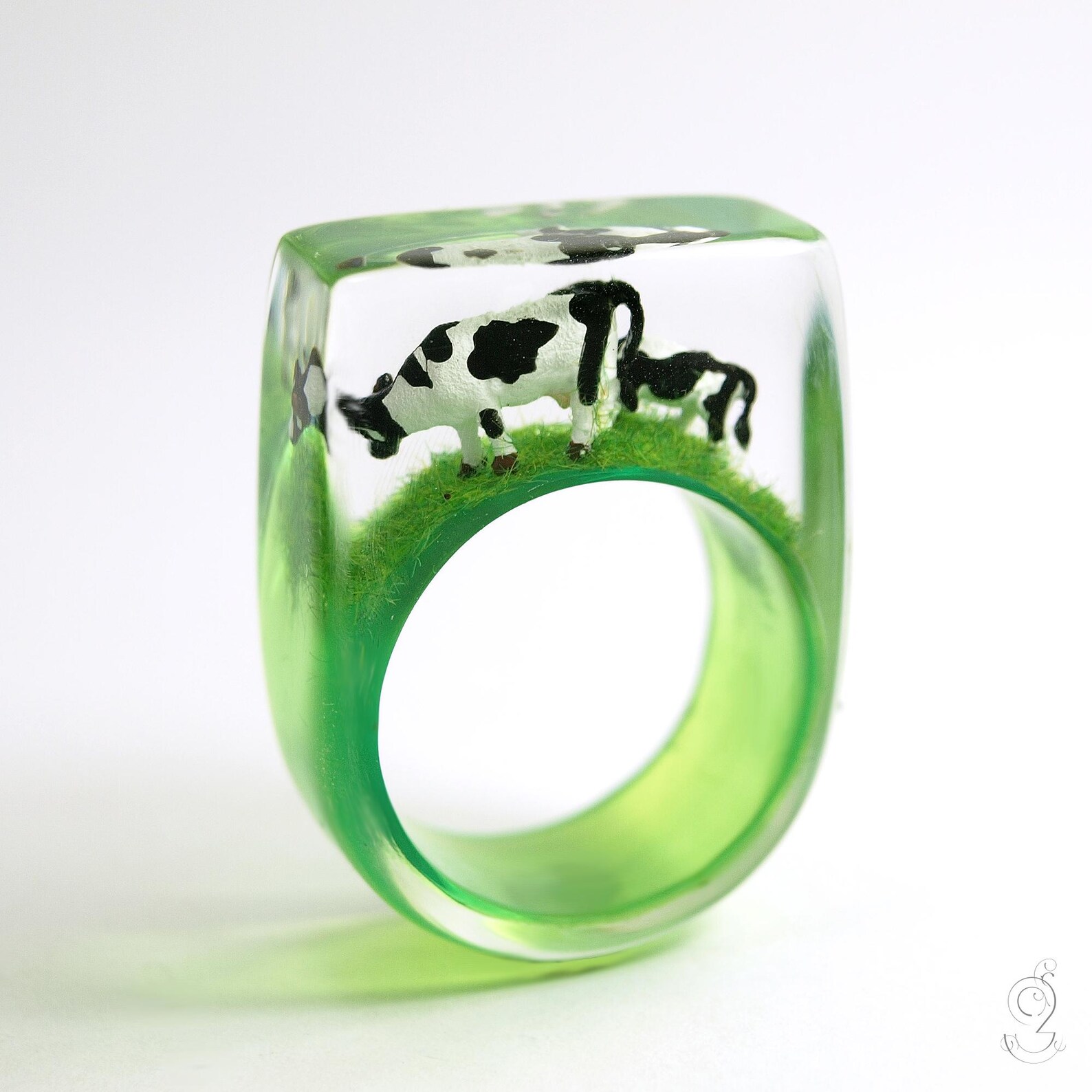 Extraordinary Cow Ring "alp Peace" With Two Black-and-white Cows on a ...