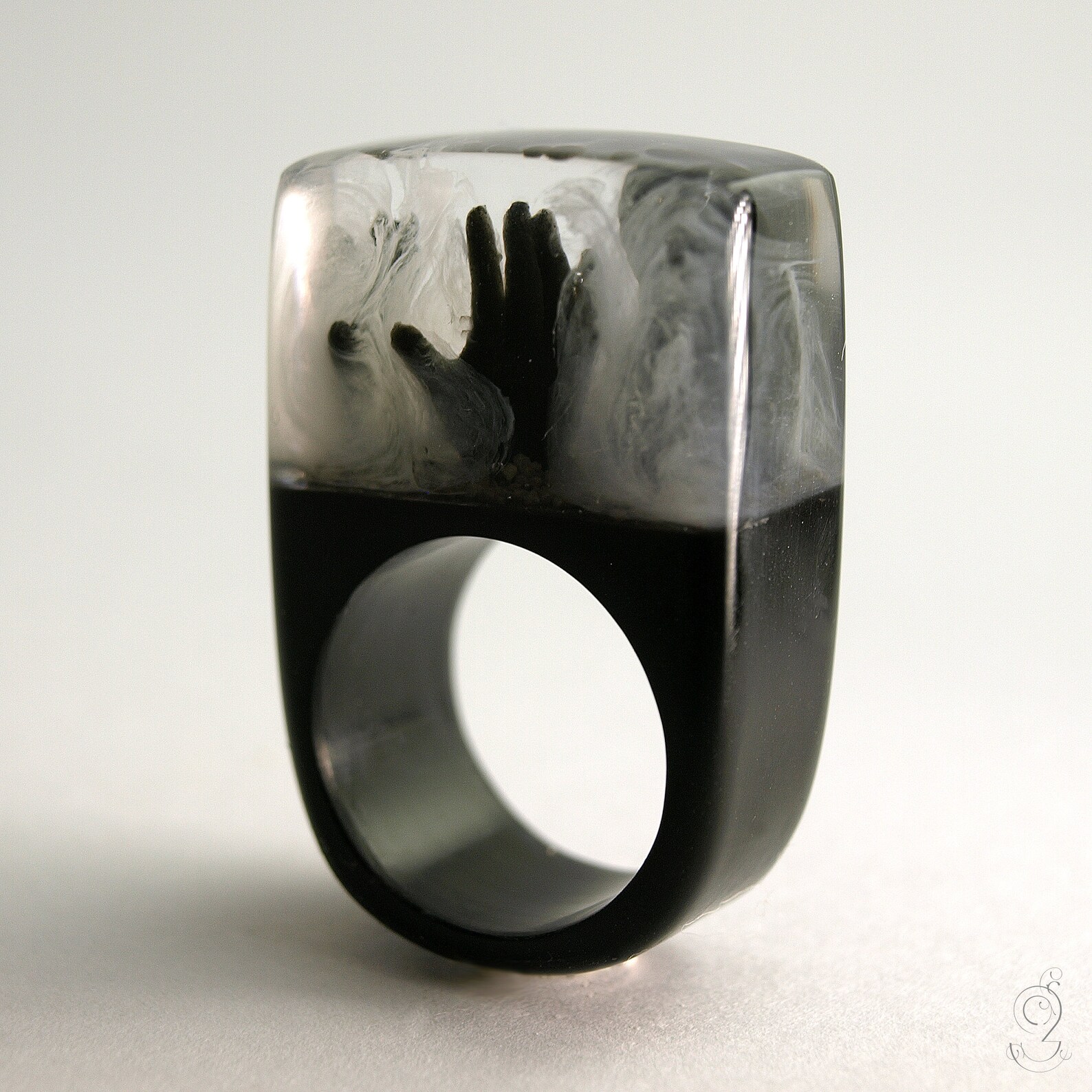 Zombie – Creepy Undead Ring With Three Black Hands and Fog on a Black ...