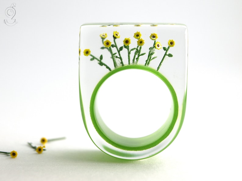 Sunflower ring Bloomy sun with yellow plastic | Etsy