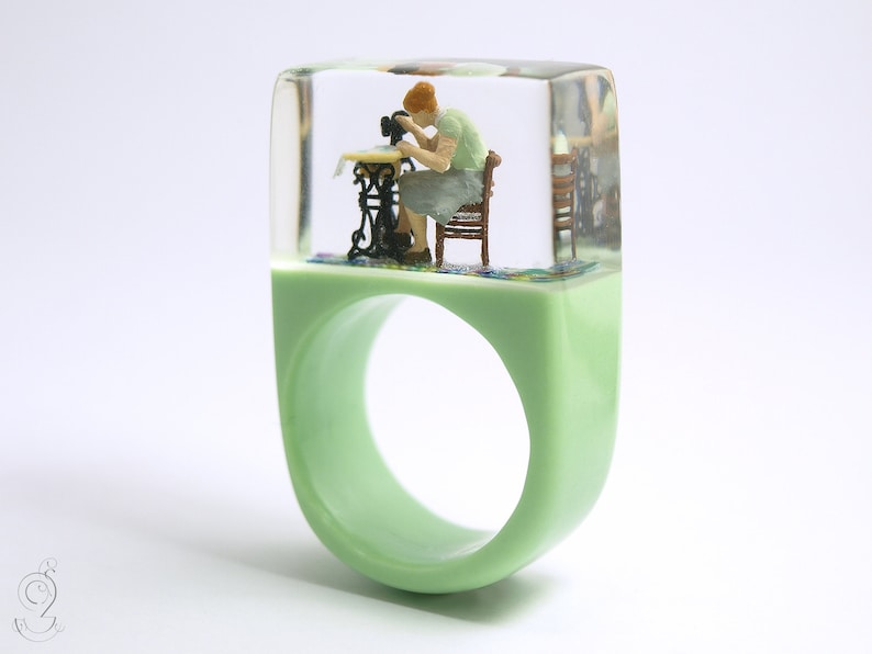 Sewing Machine Handmade Sewing Ring With a Mini Seamstress - Etsy