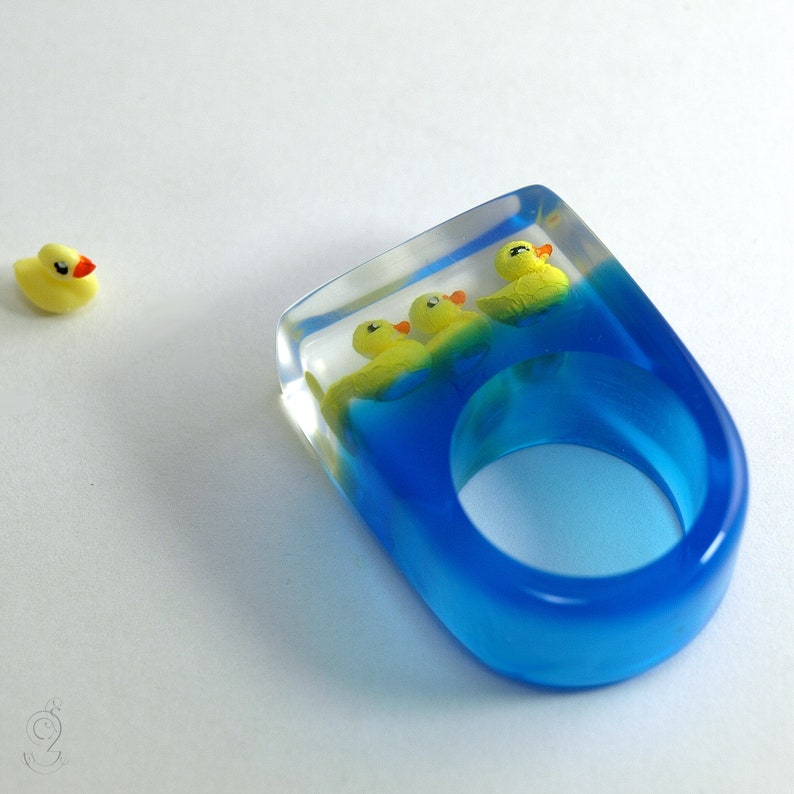 Rubber Duck – Funny Resin Ring With Three Yellow Swimming Rubber Ducks ...