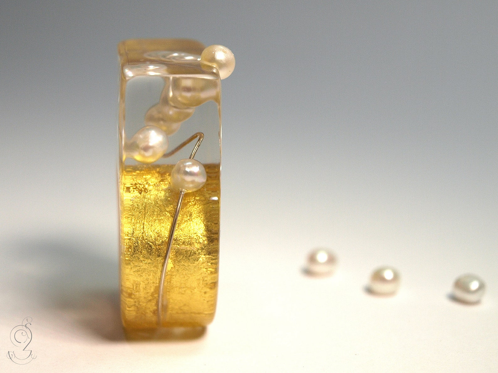 Pearl Ring Round View Abstract Resin Ring With Real White - Etsy