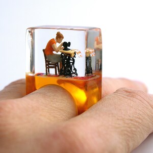 Sewing Machine Handmade Sewing Ring With a Mini Seamstress and Her ...