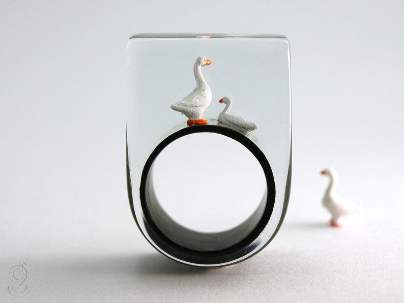 Gaggle of Geese Cute Geese Ring With Two White Mini-geese on | Etsy