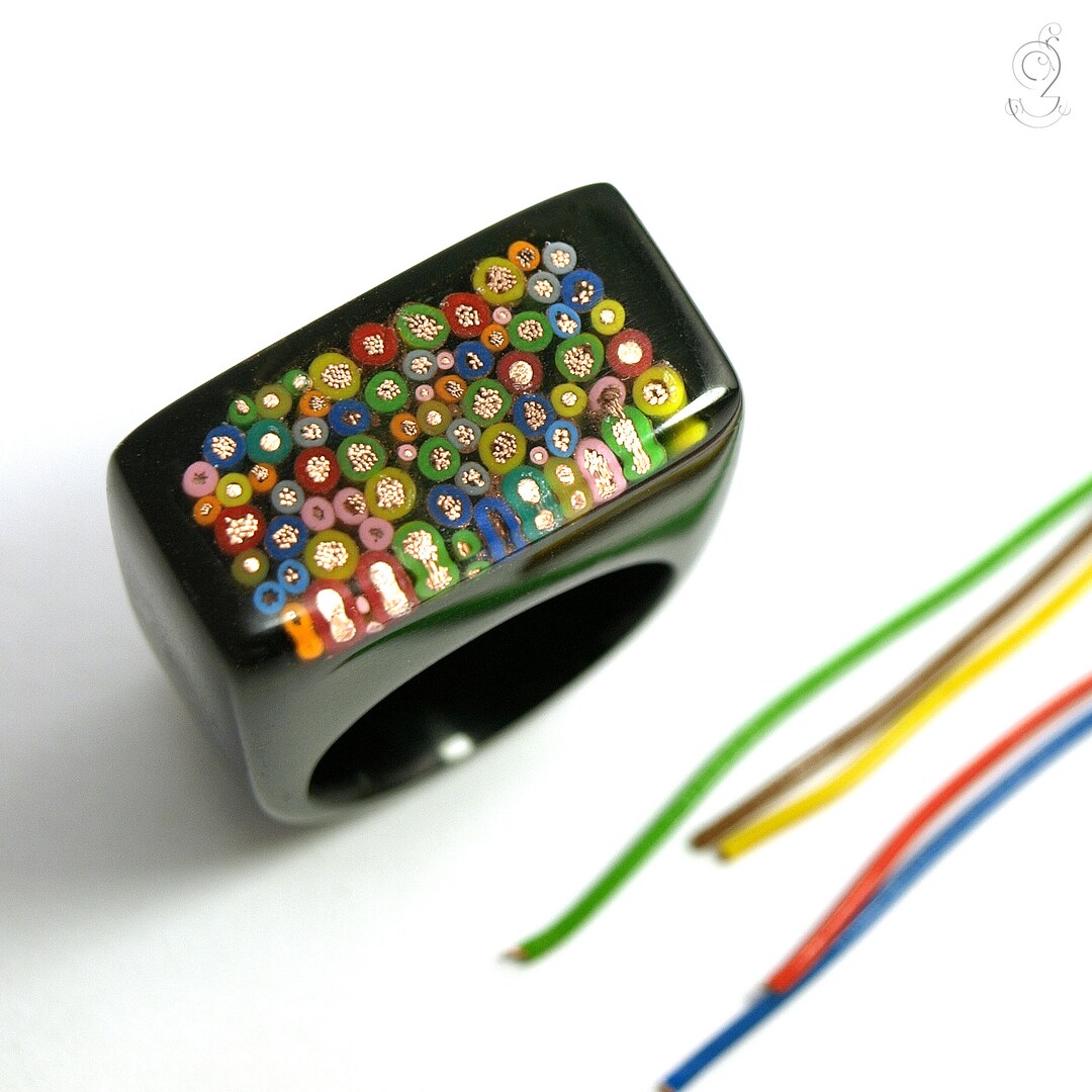 Cable Spaghetti Ring – Abstract Epoxy Resin Ring With Cutted Colorful ...