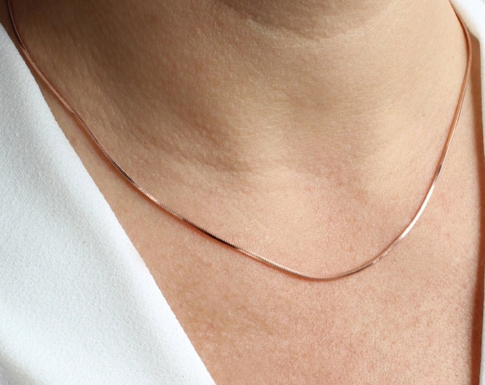 Rose Gold Necklace, Rose Gold Chain, Rose Gold Snake Chain, Necklace ...