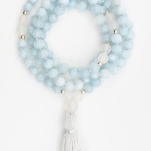 Aquamarine & Quartz 108 Beads Mala, Mala Necklace, Yoga Necklace, Mala ...