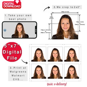 2x2" Digital Passport Photo: US VISA, Citizenship (5x7" Printable File ...
