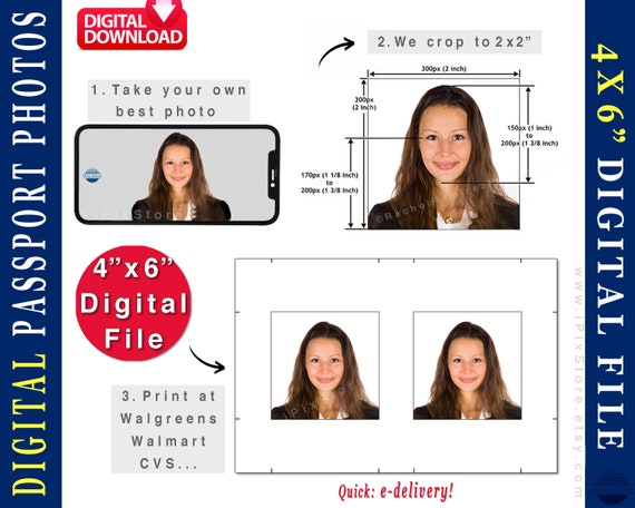 Digital Passport Photo 2x2 Inch 51x51mm for Printing at Walgreens CVS 4x6 Inch Digital Passport US Passport Photo VISA Citizenship Etsy UK