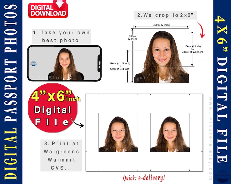 Digital Passport Photo: 2x2" US VISA, Citizenship (4x6" Printable File ...