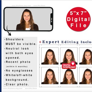 2x2" Digital Passport Photo: US VISA, Citizenship (5x7" Printable File ...