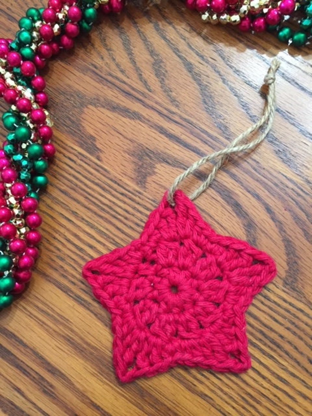 Star Ornament, Crochet Star, Red Star, Package Decoration, Homespun ...