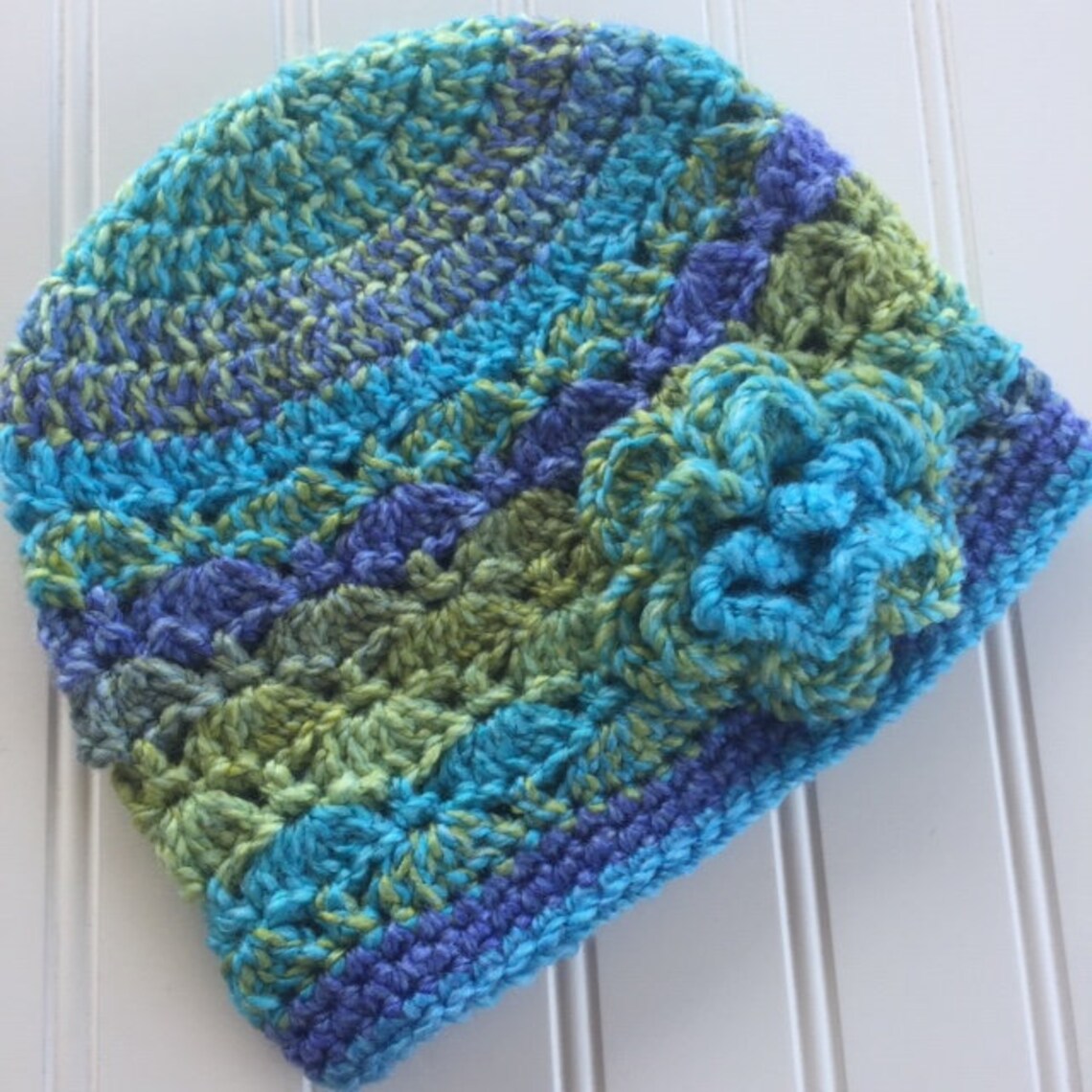 3–10-year-old Crochet Sea Glass Colored, Shell Hat With Flower ...