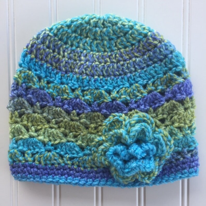 3–10-year-old Crochet Sea Glass Colored, Shell Hat With Flower ...