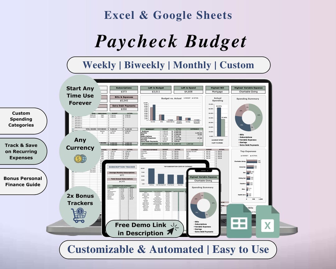Paycheck Budget Spreadsheet Template Excel Google Sheets Weekly ...
