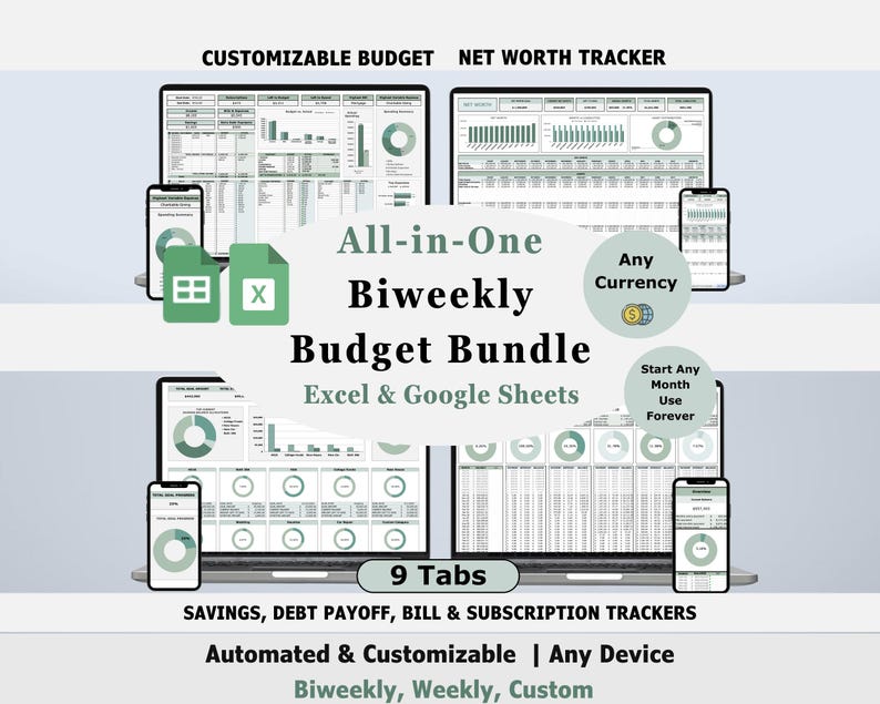 Biweekly Budget by Paycheck Spreadsheet Excel Template Google Sheets ...
