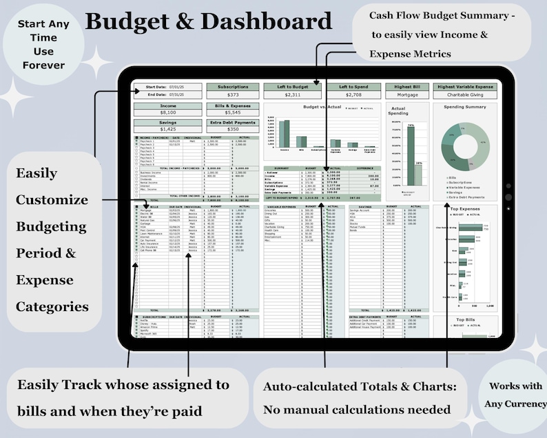 Simple Budget Spreadsheet Bundle Excel Template Google Sheets Budget ...