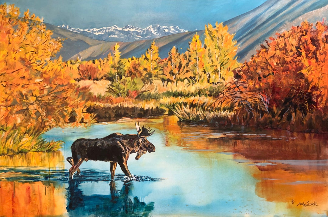 The "moose in the Gold" Moose Original Oil Painting, Moose Art, Moose ...