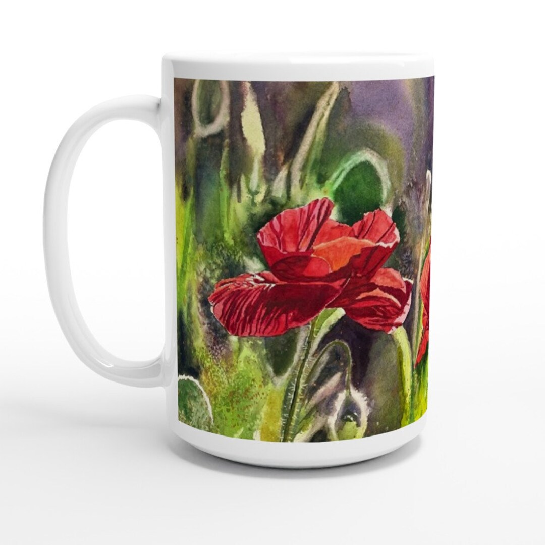 Fine Art Mug red Poppy Trio Flower Mug, Gardeners Mug, Red Poppy Mug ...