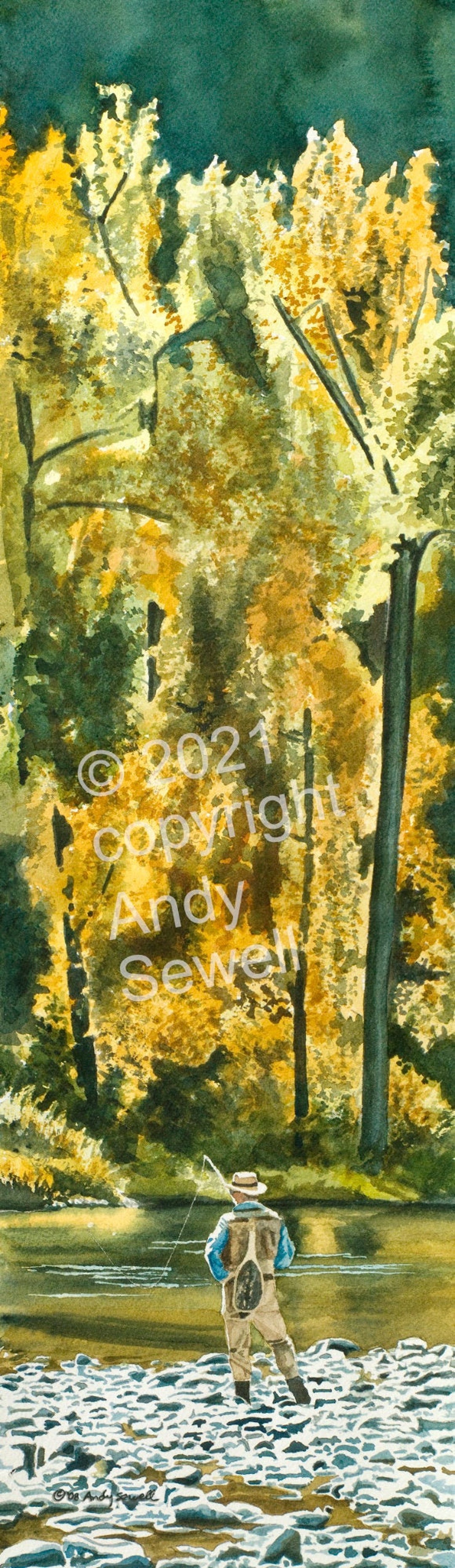 Autumn Angler Fly Fishing Art Print From Watercolor. Print of a Fly ...