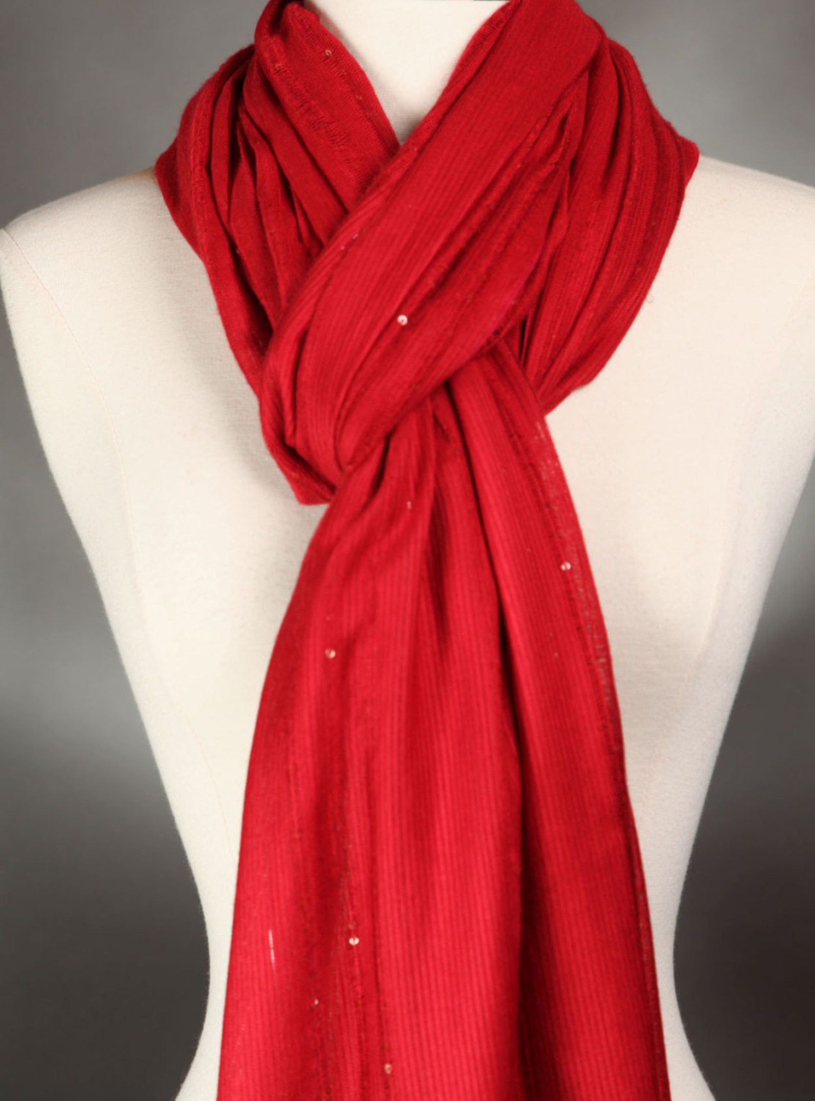 Long Red Scarf Textured With Clear Sequins Here & There Luxury Diva ...