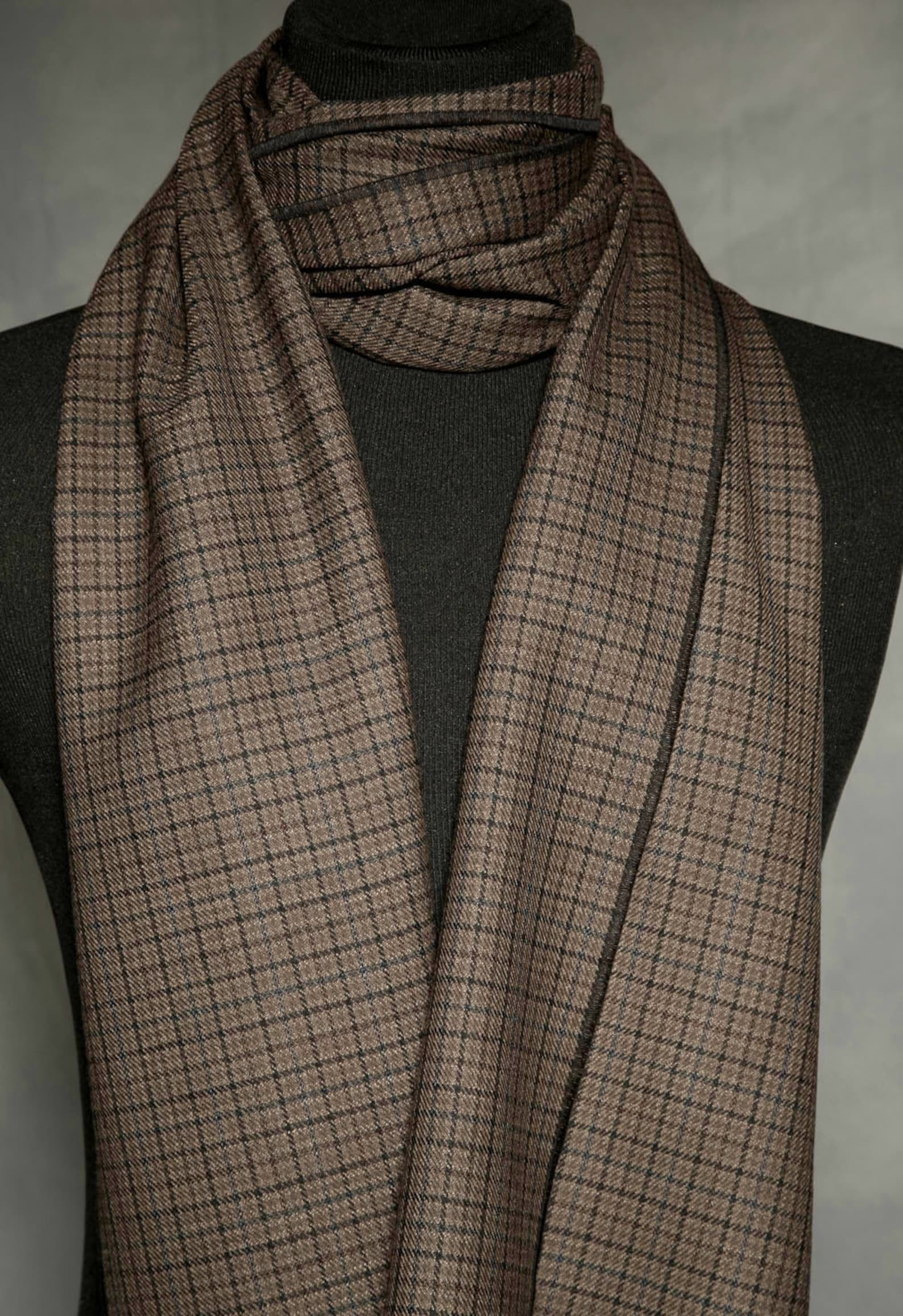 Dark Brown Plaid Scarf Wool Scarf Black and Brown Men's Scarves Elegant ...