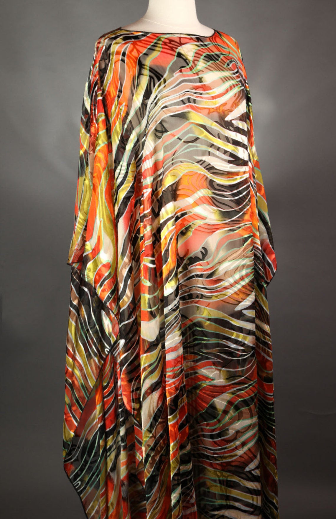 Long Orange Poncho Silk Ponchos One Size Fits Handmade Black - Etsy