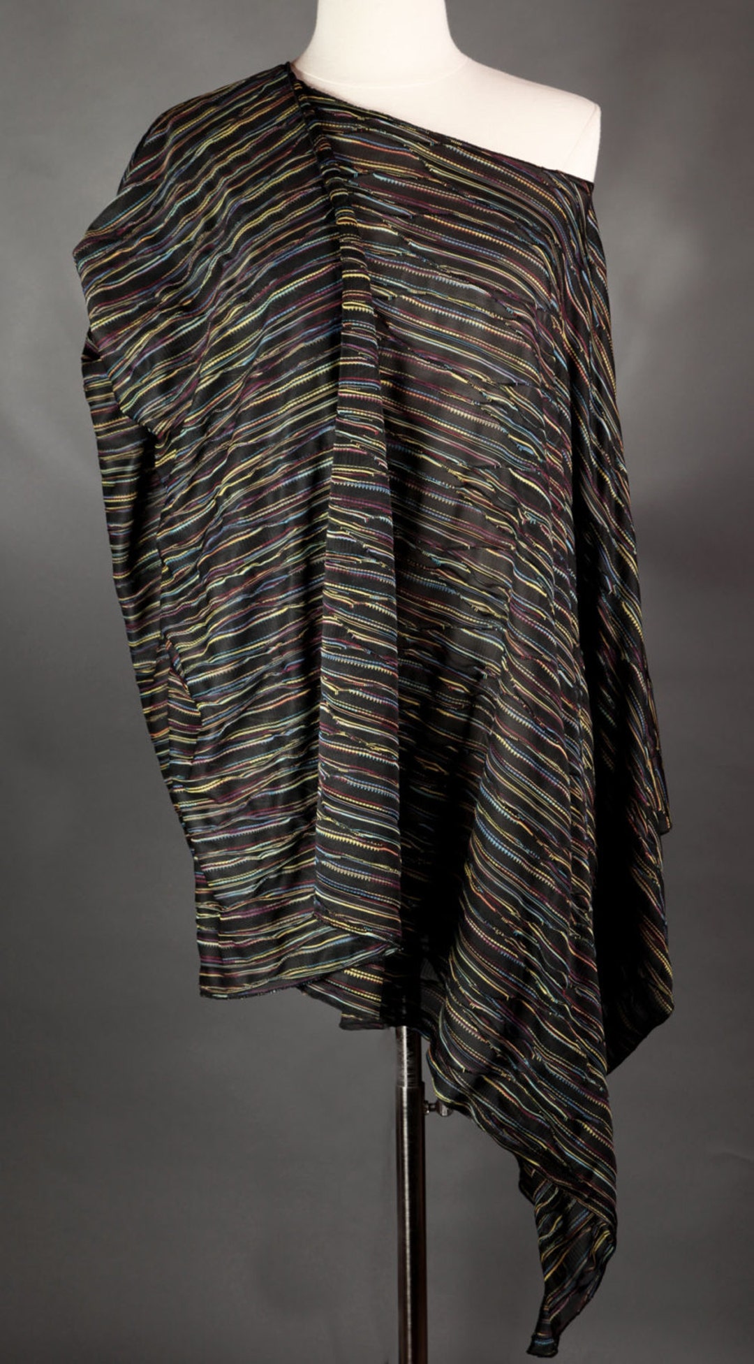 Black Multicolor Poncho Handmade Poncho Textured Poncho High Fashion ...