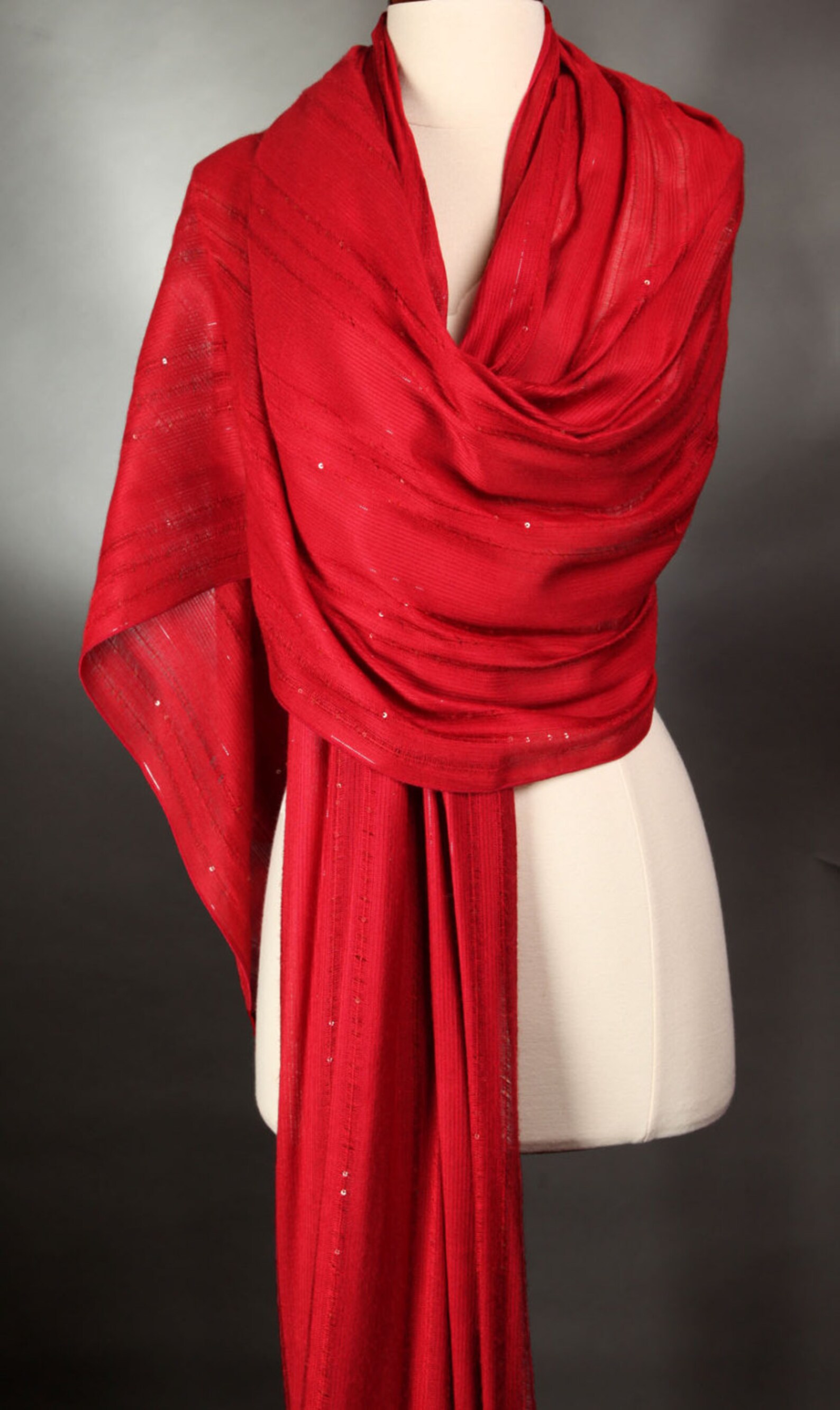 Long Red Scarf Textured With Clear Sequins Here & There Luxury Diva ...