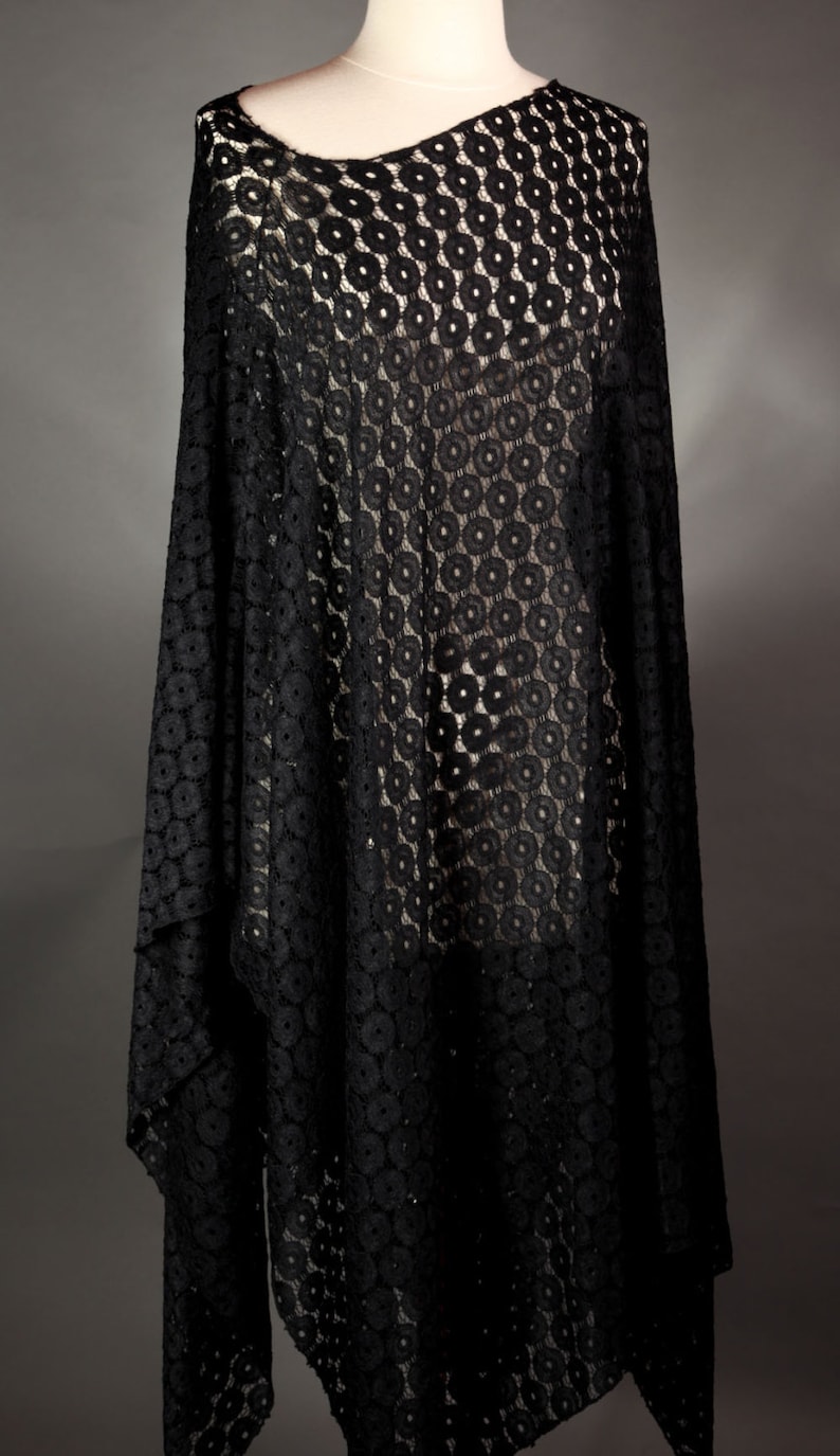 Black Poncho Lace Pattern Textured Poncho Evening Poncho Elegant Ladies ...
