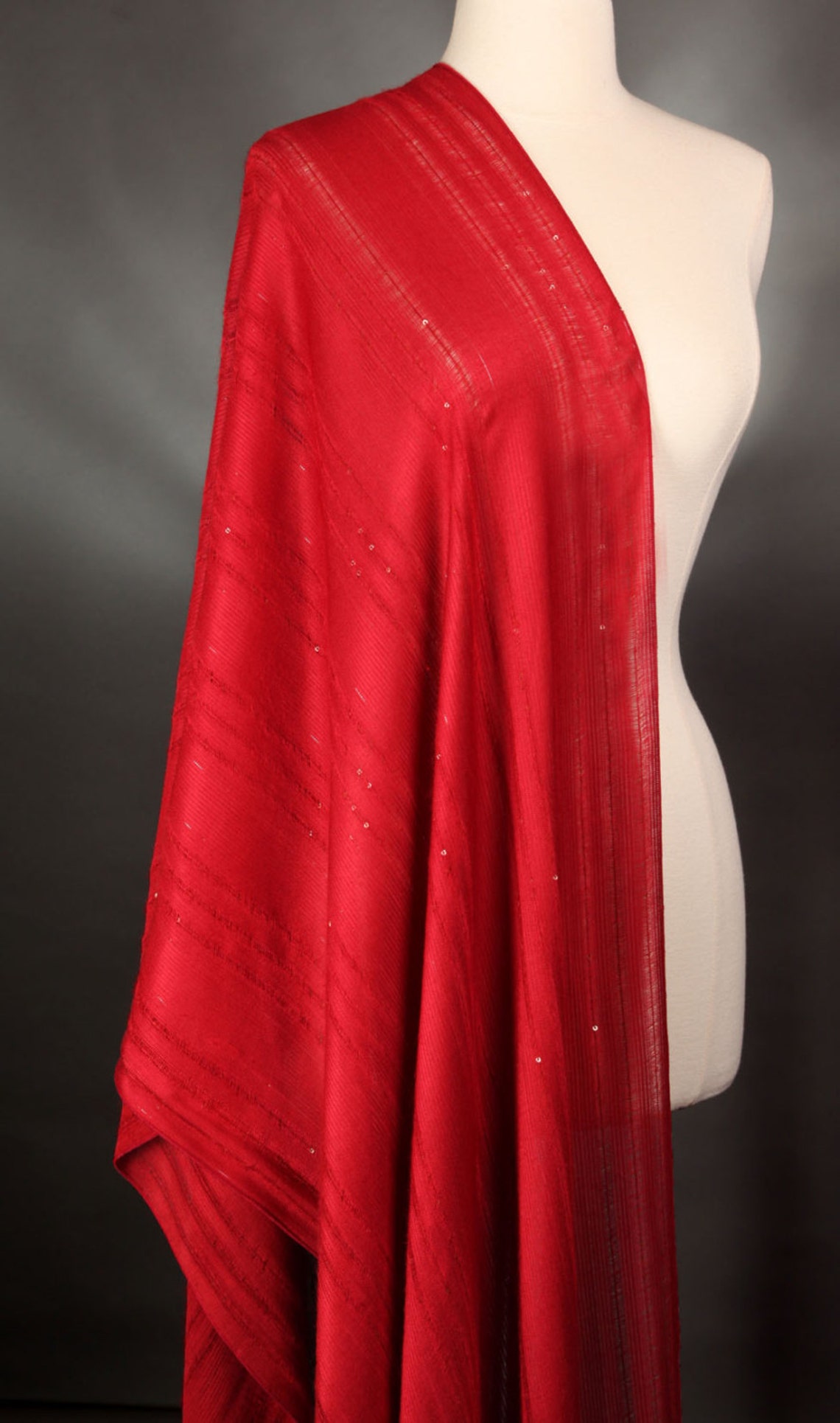Long Red Scarf Textured With Clear Sequins Here & There Luxury Diva ...