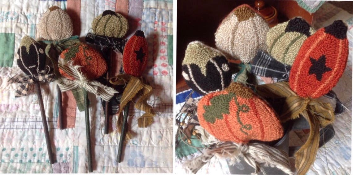 Instant E-pattern! Five Little Pumpkins Punch Needle Pattern. Perfect Prim Design Fall Halloween ...