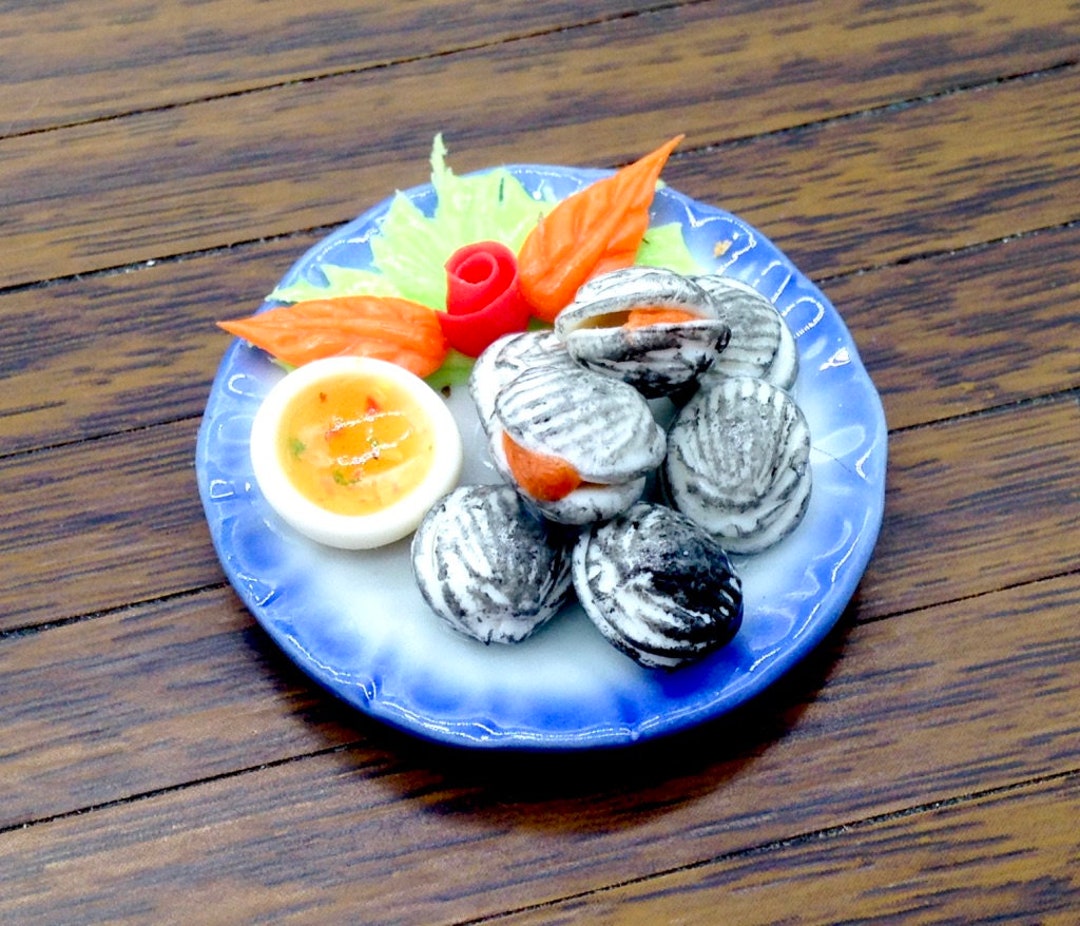Miniature Dollhouse Clams Seafood Shells Clay Polymer Food Supply Salad ...