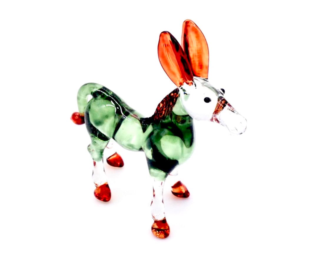Hand Blown Glass Miniature Donkey Horse Pony Animal Cute Transparent ...