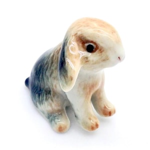 Miniature Ceramic Rabbit Bunny Animal Little Brown Black Figurine Funny ...