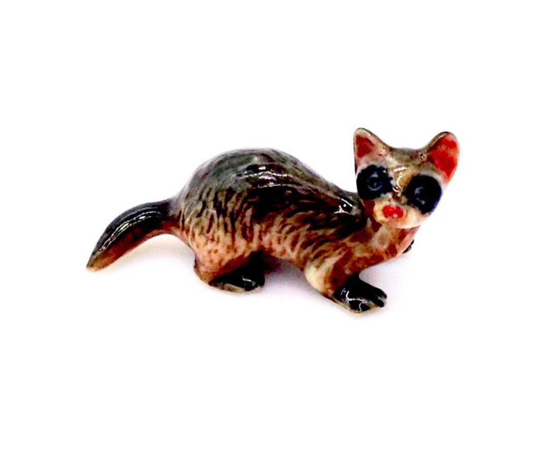 Miniature Ceramic Mongoose Wild Animal Little Brown Black Figurine Tiny ...
