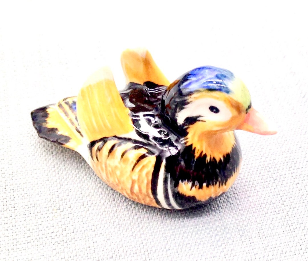 Miniature Ceramic Mandarin Duck Animal Cute Little Yellow Black ...