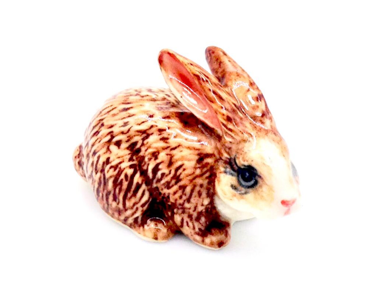Miniature Ceramic Rabbit Bunny Animal Little Brown White Figurine Small ...